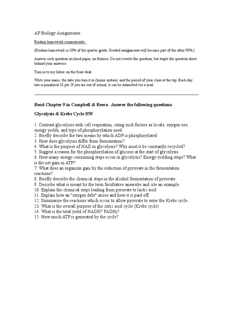 AP Biology: Glycolysis & Krebs Cycle | PDF