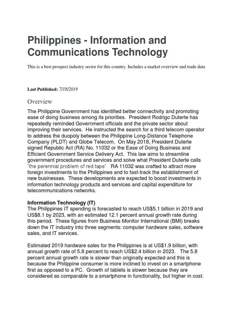 Philippines ICT Market Overview 2019 | PDF | Telecommunication ...