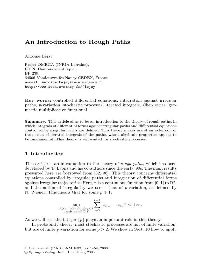 An Introduction To Rough Paths | PDF | Stochastic Process | Continuous Function
