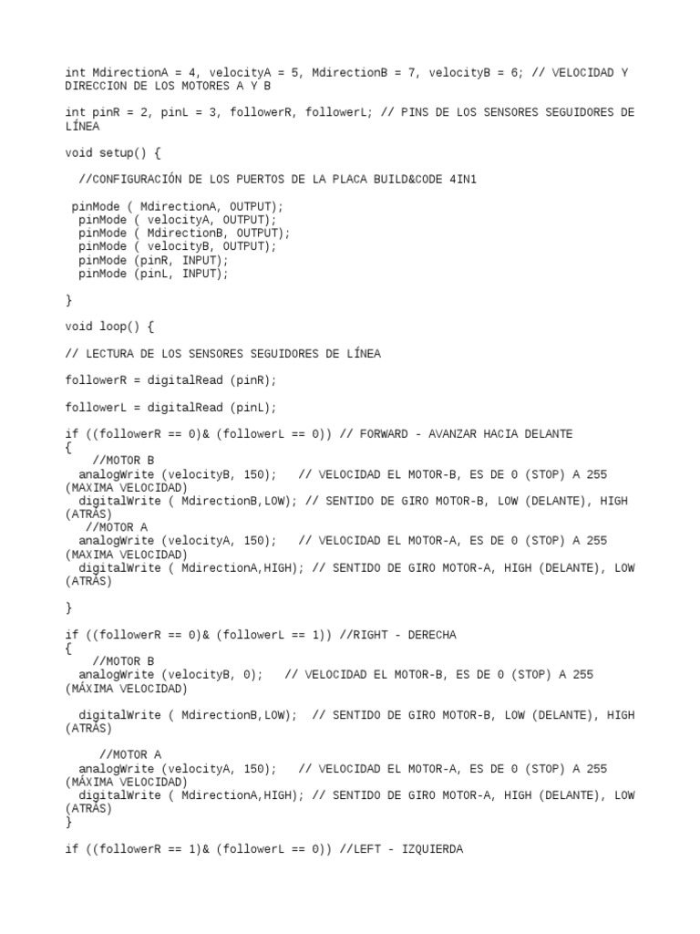 Seguidor de linea código en Arduino. | PDF