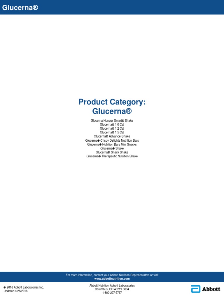 Product Category: Glucerna ®: For More Information, Contact Your Abbott ...