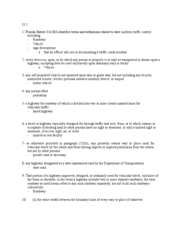 11.1 1-Florida Statute 316.003 Identifies Terms and Definitions Related ...