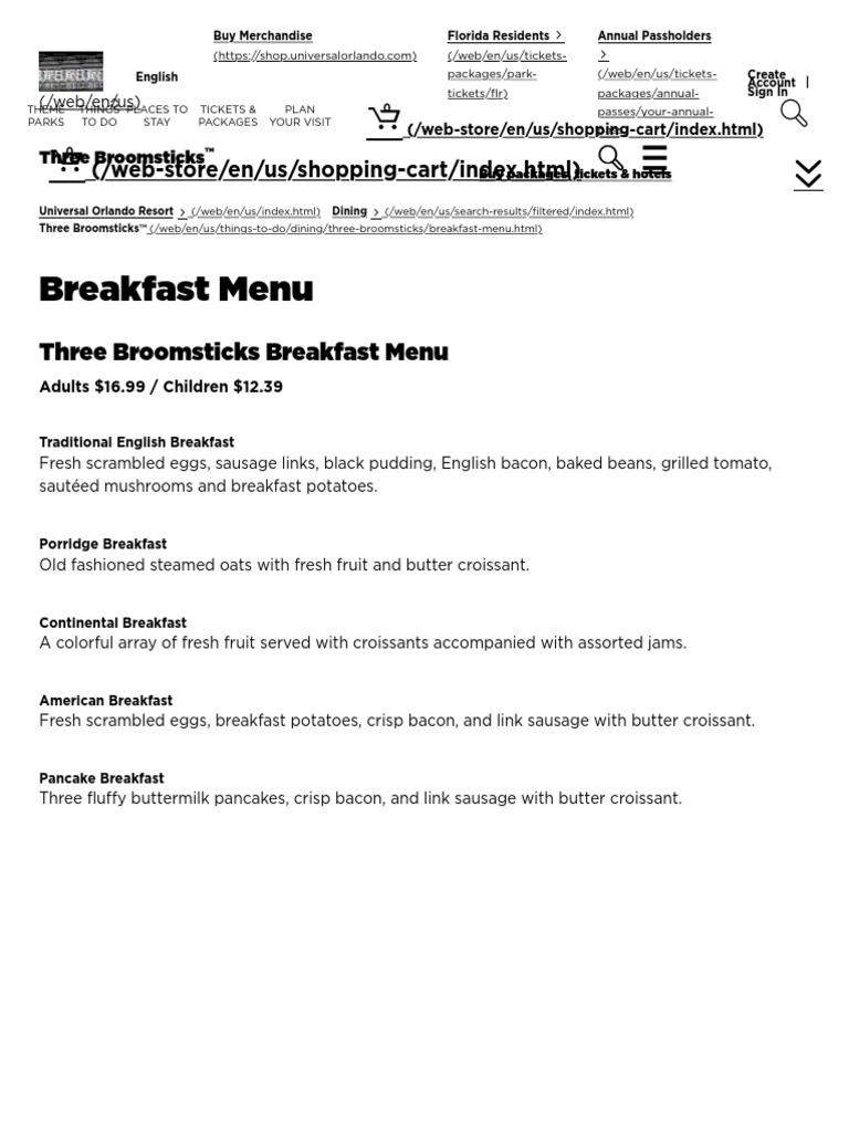 Breakfast Menu For Three Broomsticks™ in Hogsmeade™ | PDF | Cuisine ...