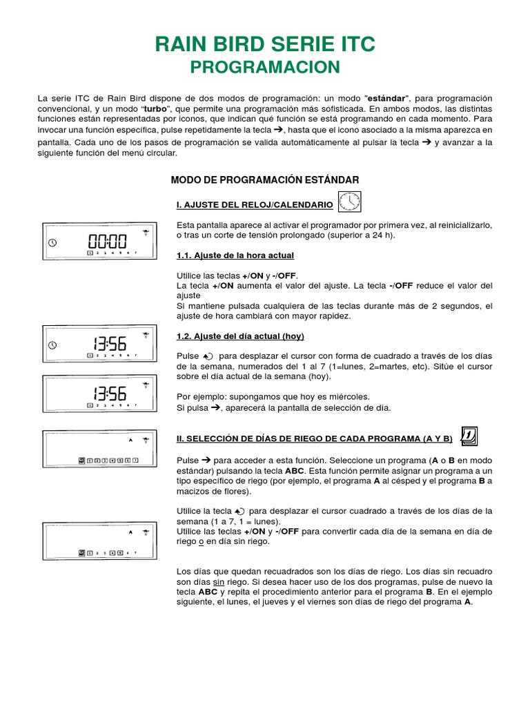Instrucciones Programador ITC PDF | PDF | Riego | Arranque