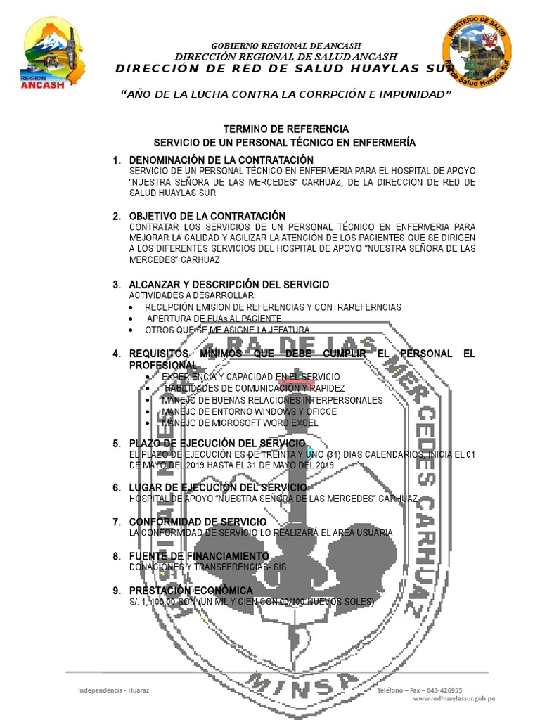 Modelo de TDR | PDF | Hospital | Enfermería