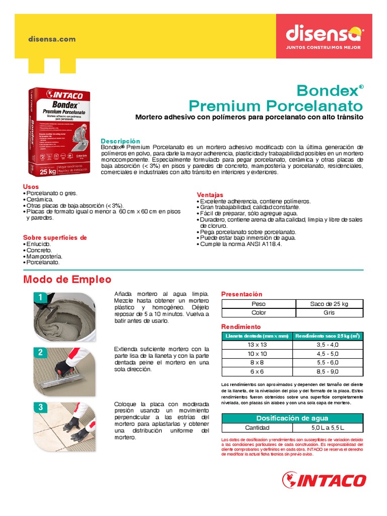 Bondex Premium Porcelanato | PDF | Hormigón | Agua
