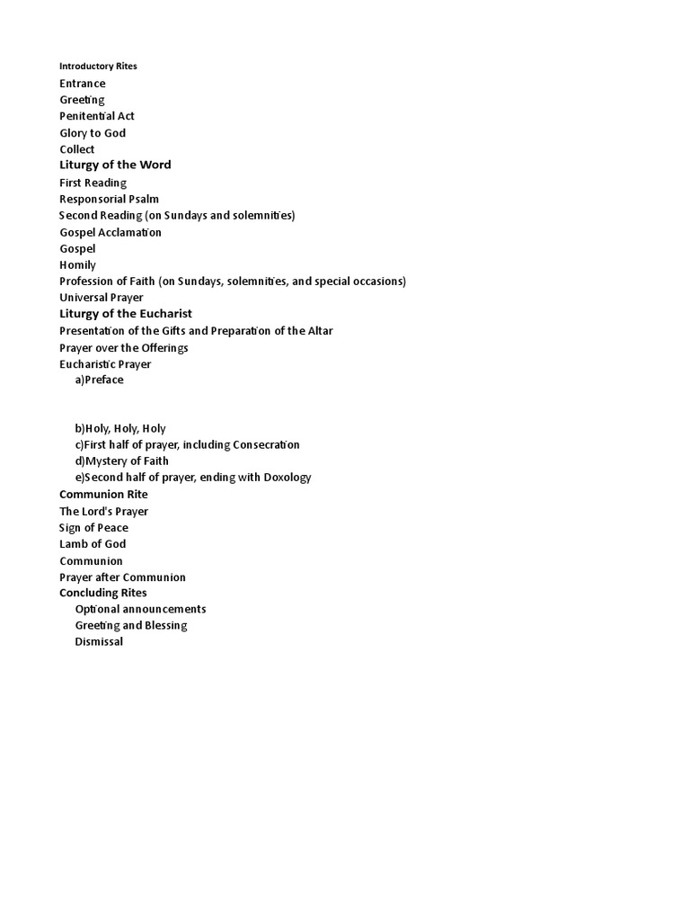 Order of Mass | PDF | Mass (Liturgy) | Eucharist