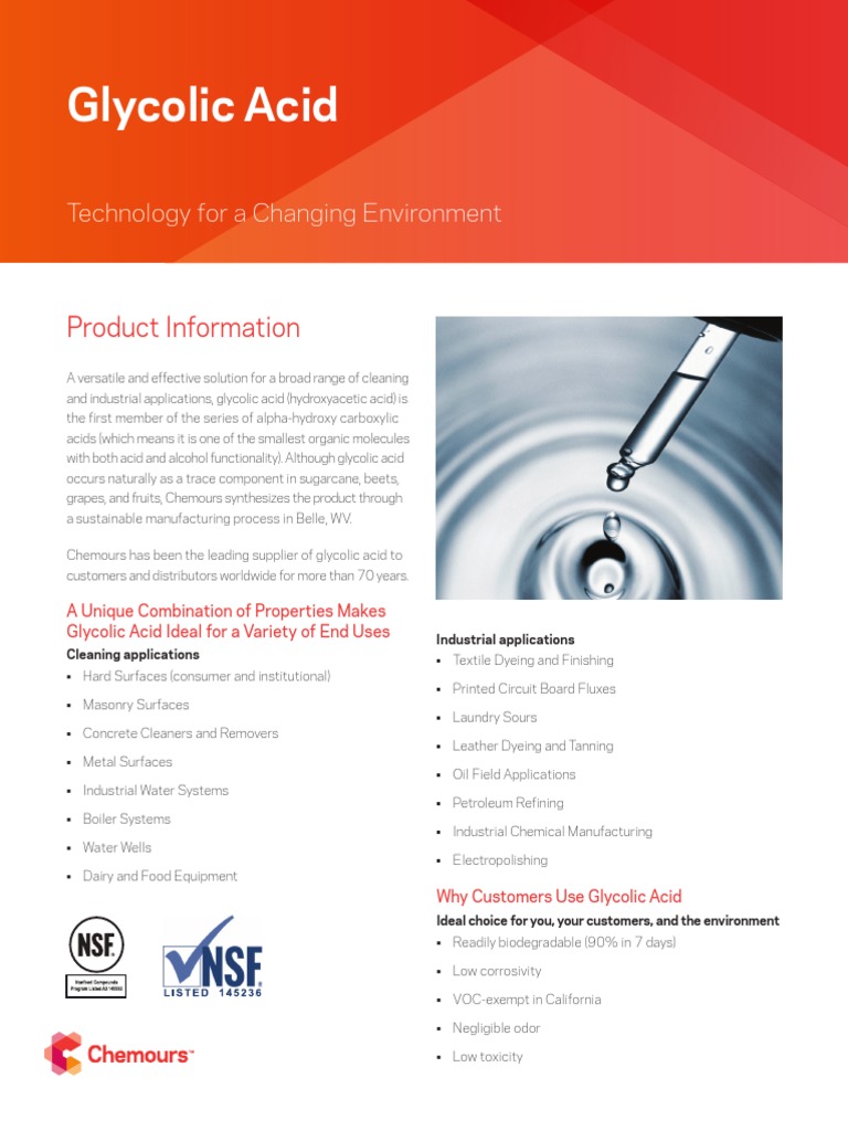 Glycolic Acid: Product Information | PDF | Acid | Chemical Compounds