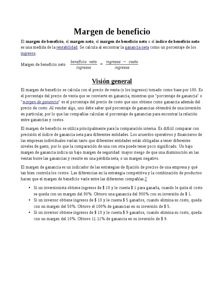 Definición y Cálculo del Margen de Beneficio | PDF | Beneficio ...