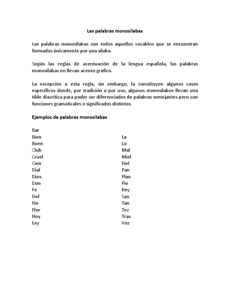 Las Palabras Monosílabas