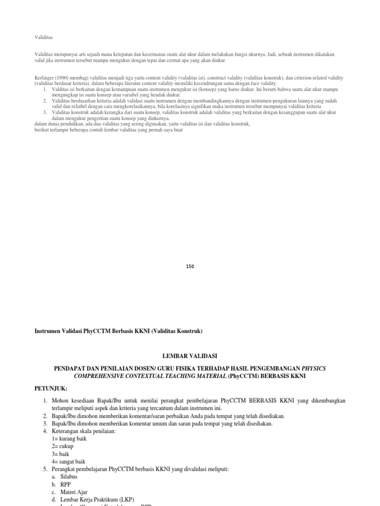 Contoh Validitas Konstruk Dari RPP Materi Ajar Soal LKPD Silabus | PDF