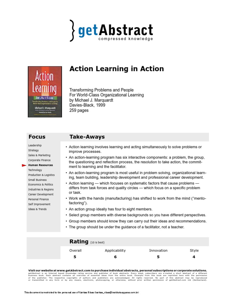 Action Learning in Action Marquardt | PDF | Facilitator | Learning