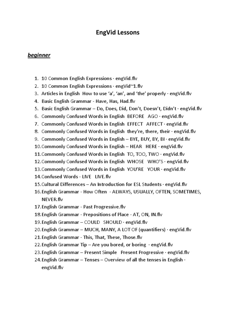 EngVid Lessons | PDF | English Grammar | English Language