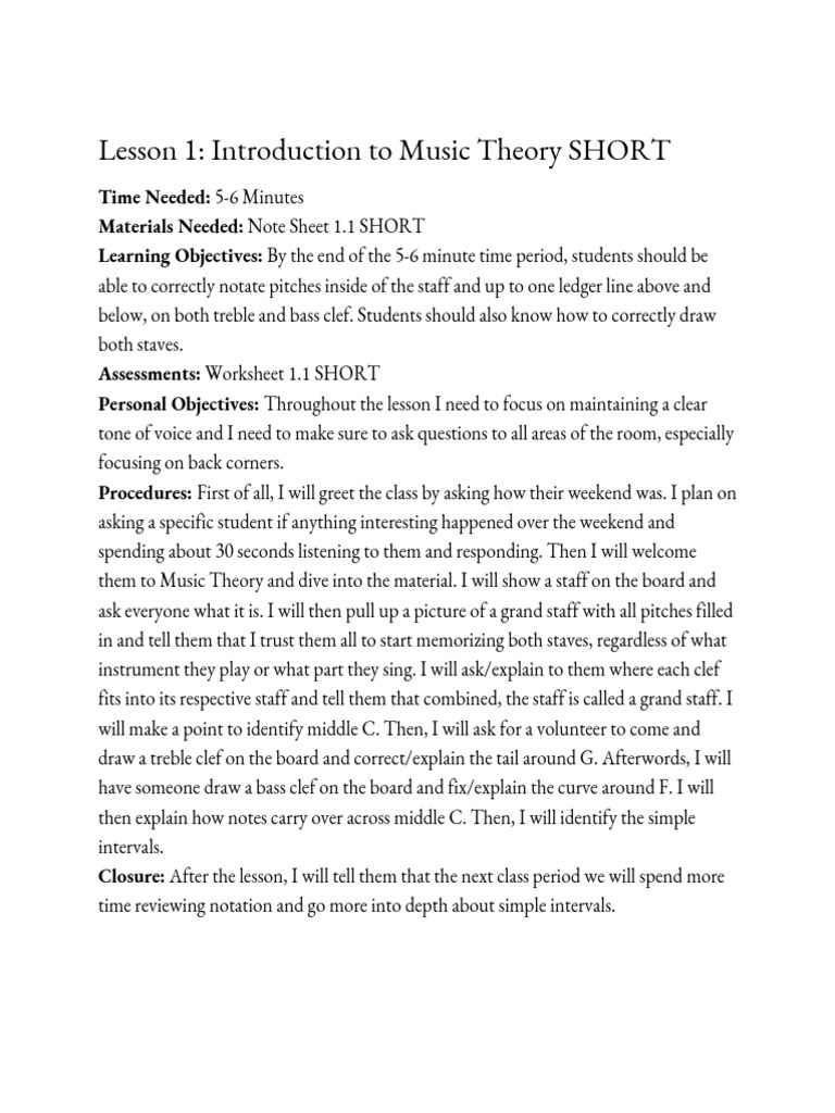 Lesson Plans Music Theory | PDF | Clef | Musicology