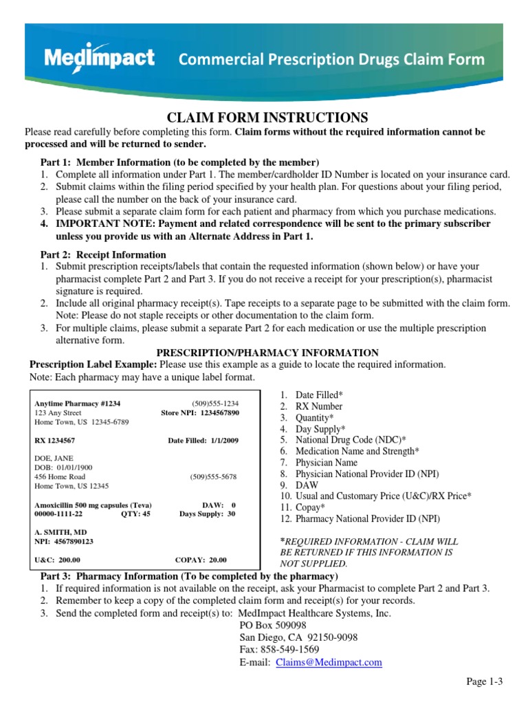 Claim Form Commercial | PDF | Medical Prescription | Pharmacy