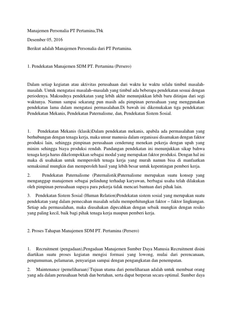 Manajemen SDM di PT Pertamina | PDF