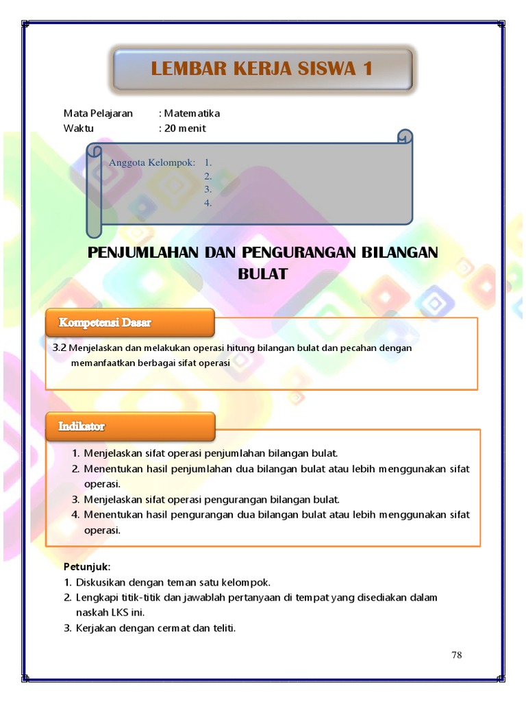 LKS 1 Penjumlahan Dan Pengurangan Bilangan Bulat | PDF
