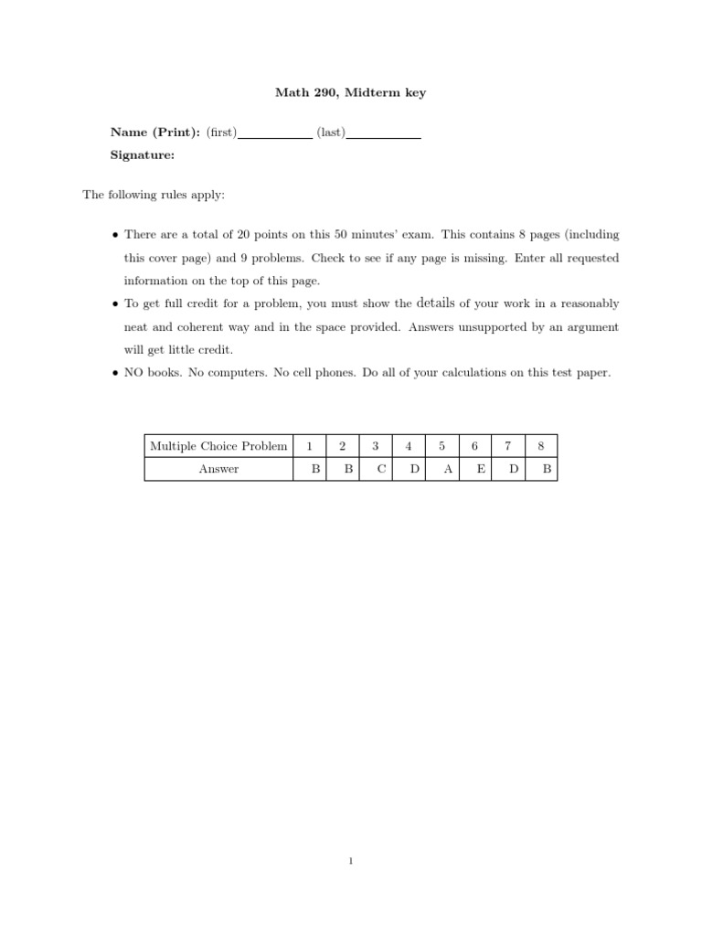 Linear Algrebra - Midterm 1 Key | PDF | Matrix (Mathematics) | System ...