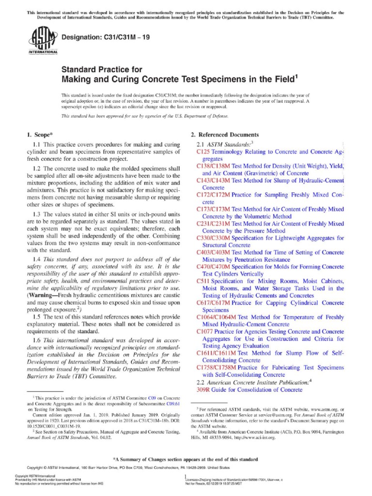 Astm C 31 - C 31M - 19 | PDF