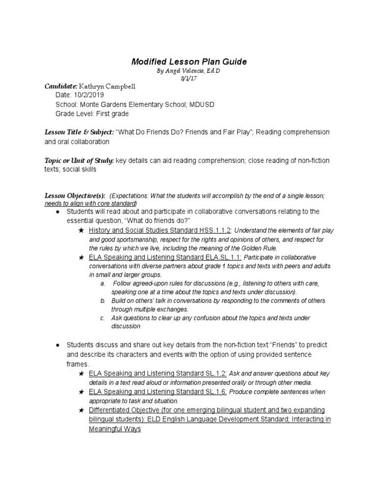 Modified Lesson Plan Guide: Candidate | PDF | Reading Comprehension ...