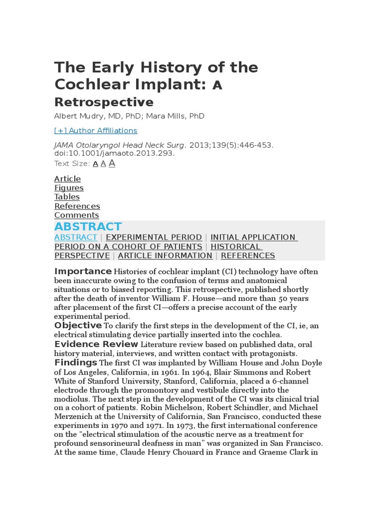 The Early History of The Cochlear Implant:: A Retrospective | PDF ...