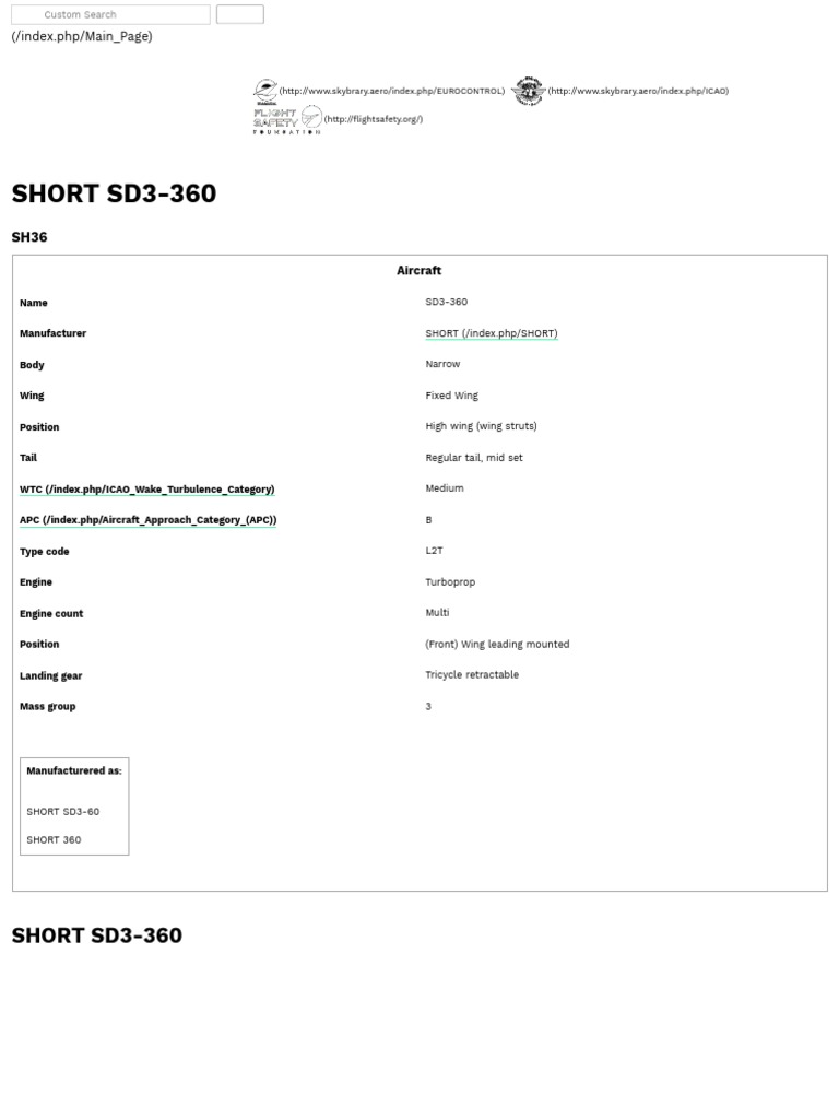 SHORT SD3-360 - SKYbrary Aviation Safety | PDF | Aircraft | Aviation