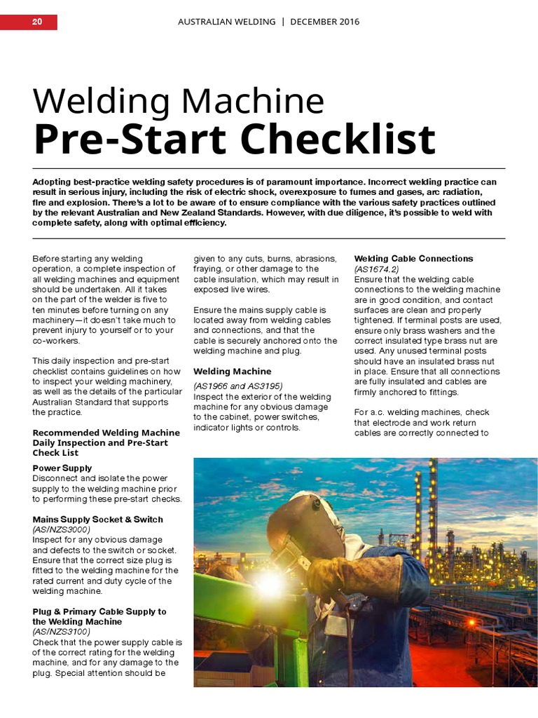 Welding Machine Pre-Start Checklist | PDF | Welding | Construction