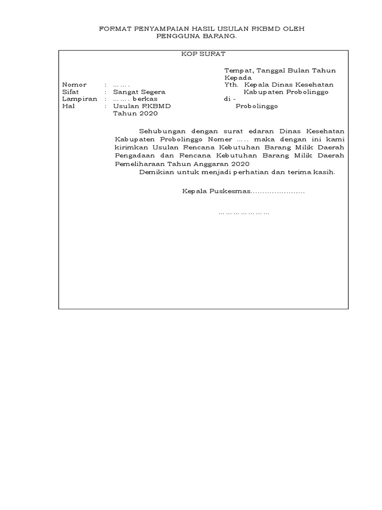 Format Usulan RKBMD | PDF