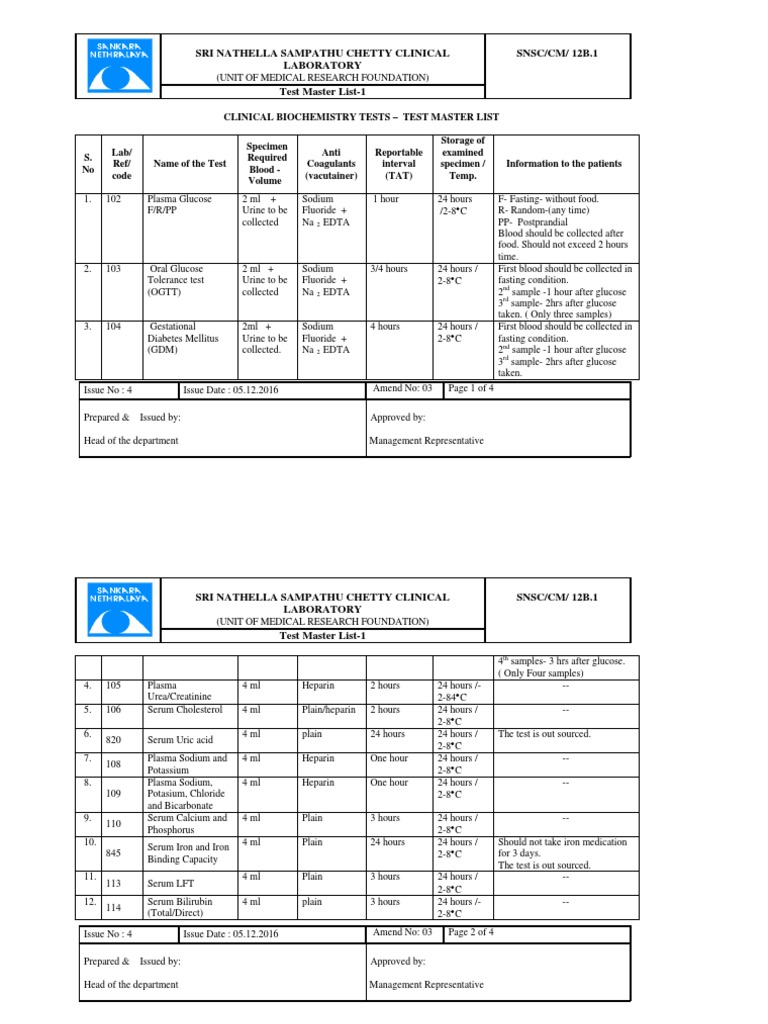 Biochemistry Test List AA | PDF | Medical Specialties | Biochemistry