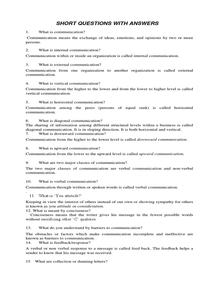 Short Questions With Answers | PDF | Nonverbal Communication | Code