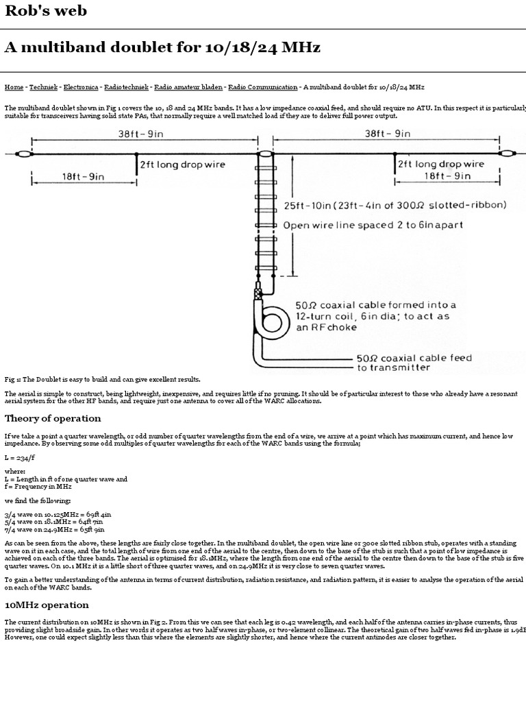 A Multiband Doublet For 10-18-24 MHZ | PDF | Antenna (Radio ...