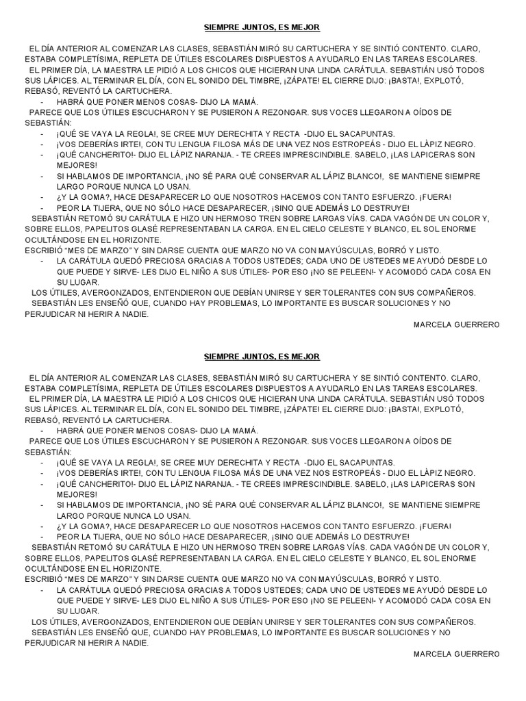 Cuento - Siempre Juntos, Es Mejor. | PDF | Lápiz