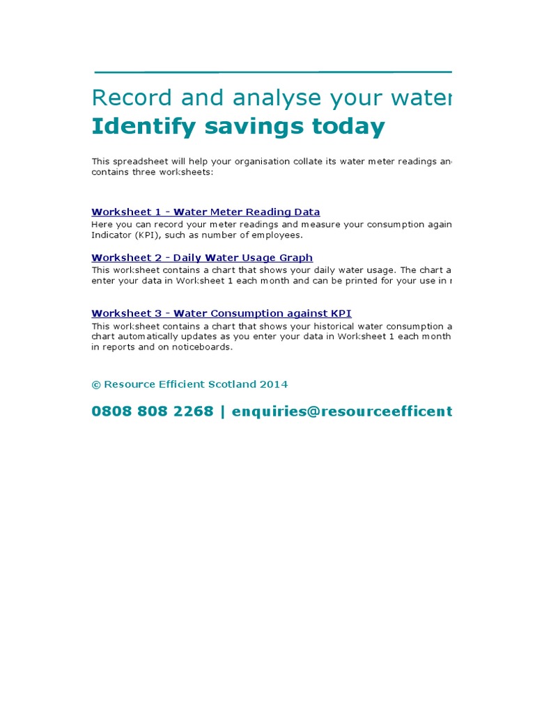 Water Usage Tracking Spreadsheet - 0 | Worksheet | Spreadsheet