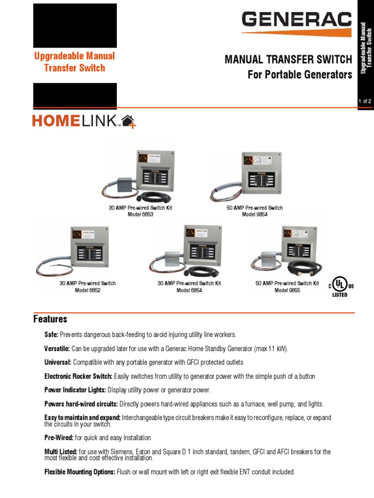 Manual Transfer Switch For Portable Generators | PDF | Switch ...
