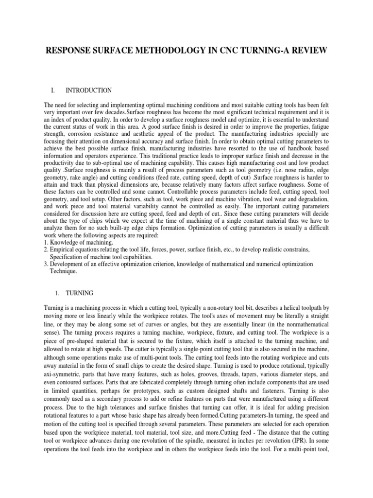 Response Surface Methodology In Cnc Turning A Review Pdf Machining Numerical Control