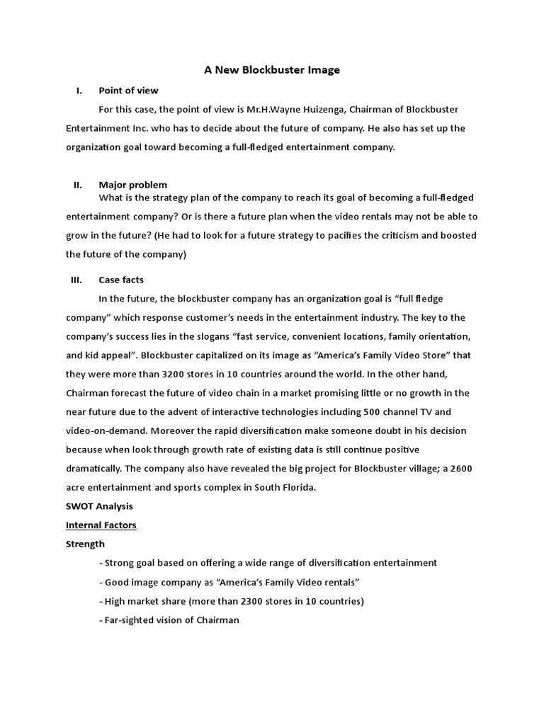 Blockbuster's Future Strategy Analysis | PDF | Strategic Management ...