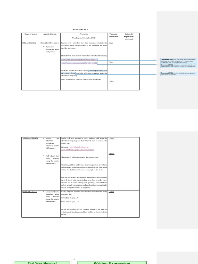 Lesson Plan 7 - Adverbs of Frequency | PDF | Vocabulary | Lesson Plan