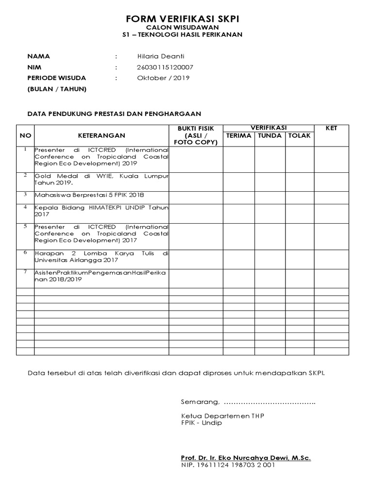 Form Verifikasi Skpi THP | PDF