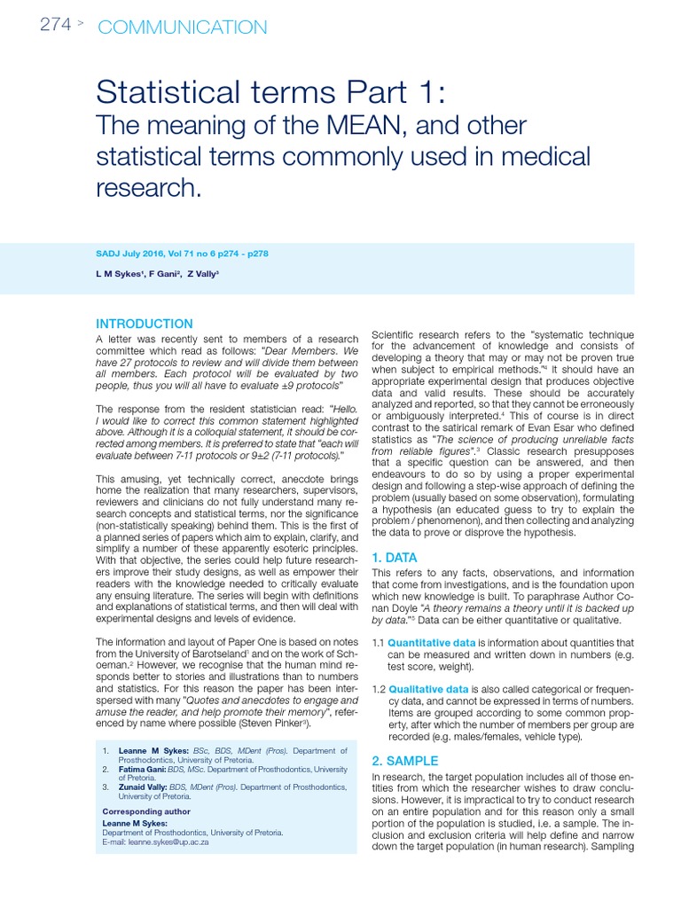 Statistical Terms Part 1:: The Meaning of The MEAN, and Other ...