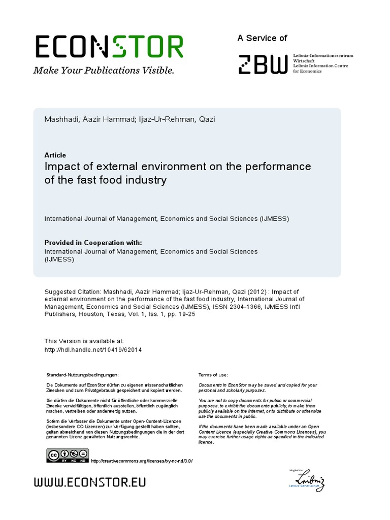 Impact of External Environment On The Performance of The Fast Food ...