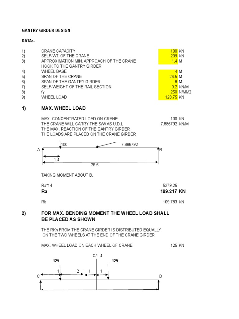 1) Max. Wheel Load: Gantry Girder Design DATA | PDF | Crane (Machine ...