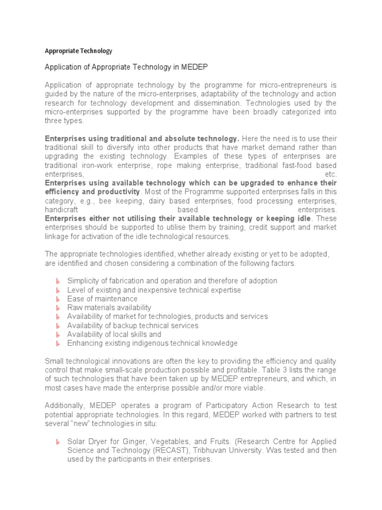 Appropriate Technology | PDF | Appropriate Technology | Entrepreneurship