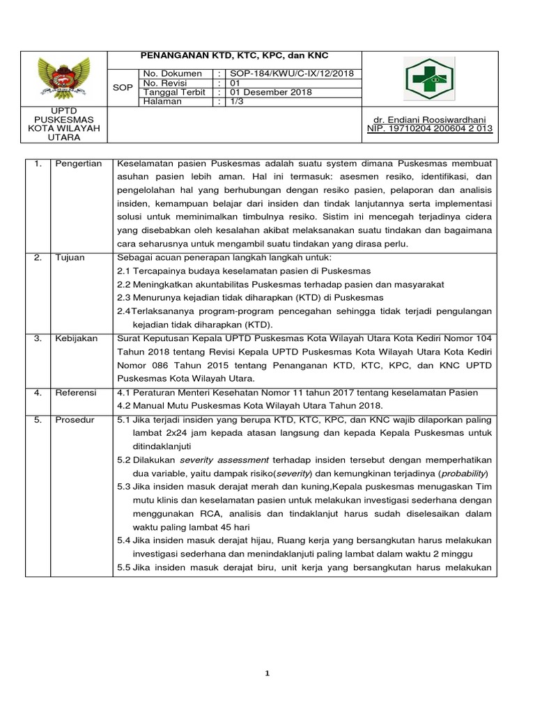 SOP Penanganan KTD, KPC, KNC | PDF