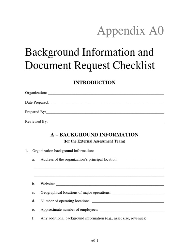 A0 Background Information and Document Request Checklist | PDF ...