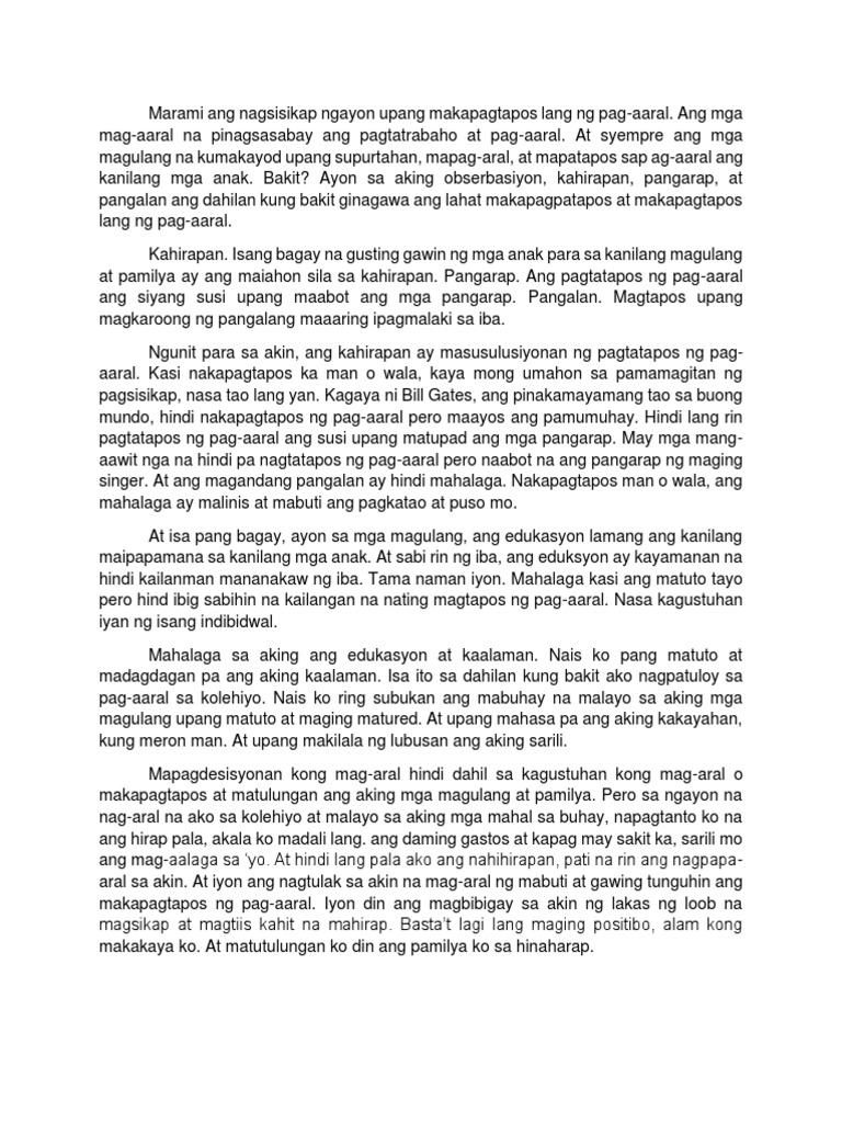 Bakit Gusto Kong Makapagtapos NG Pag-Aaral | PDF Bakit Gusto Kong Makapagtapos NG Pag-Aaral | PDF