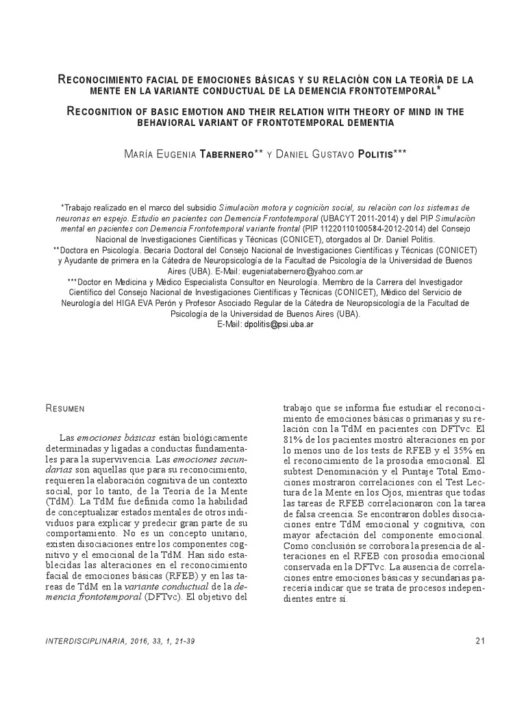 Reconocimiento Facial de Emociones Basicas y Su Relación Con La Teoria ...