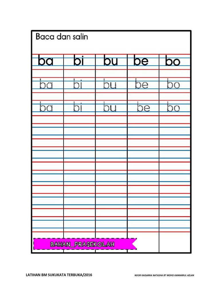 Latihan Menulis Suku Kata Terbuka | PDF