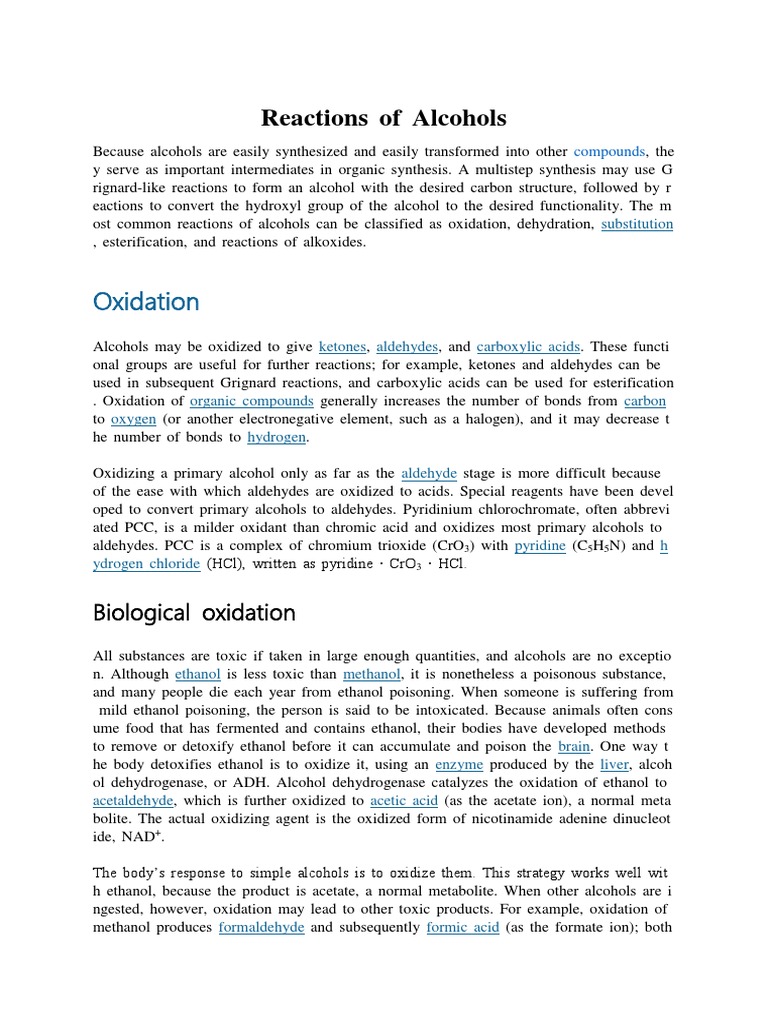 Reactions of Alcohols | PDF | Alcohol | Ester
