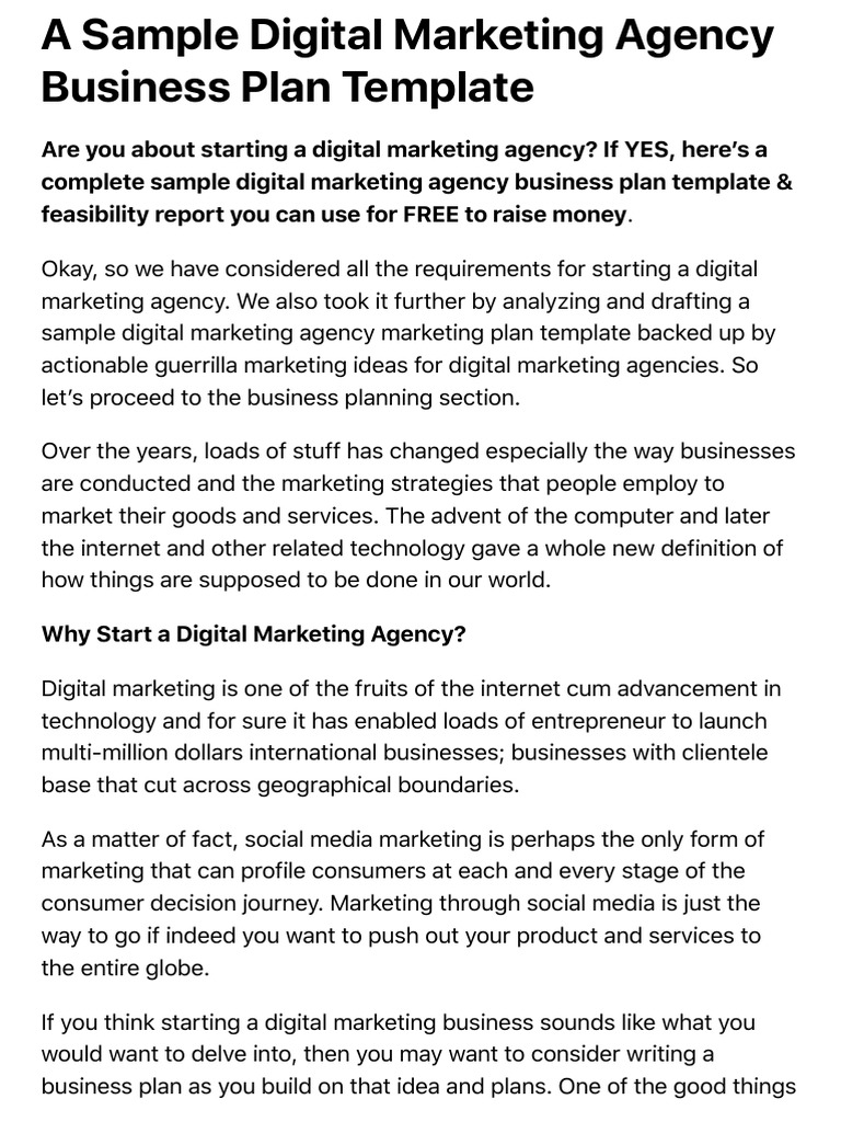 A Sample Digital Marketing Agency Business Plan Template | PDF ...