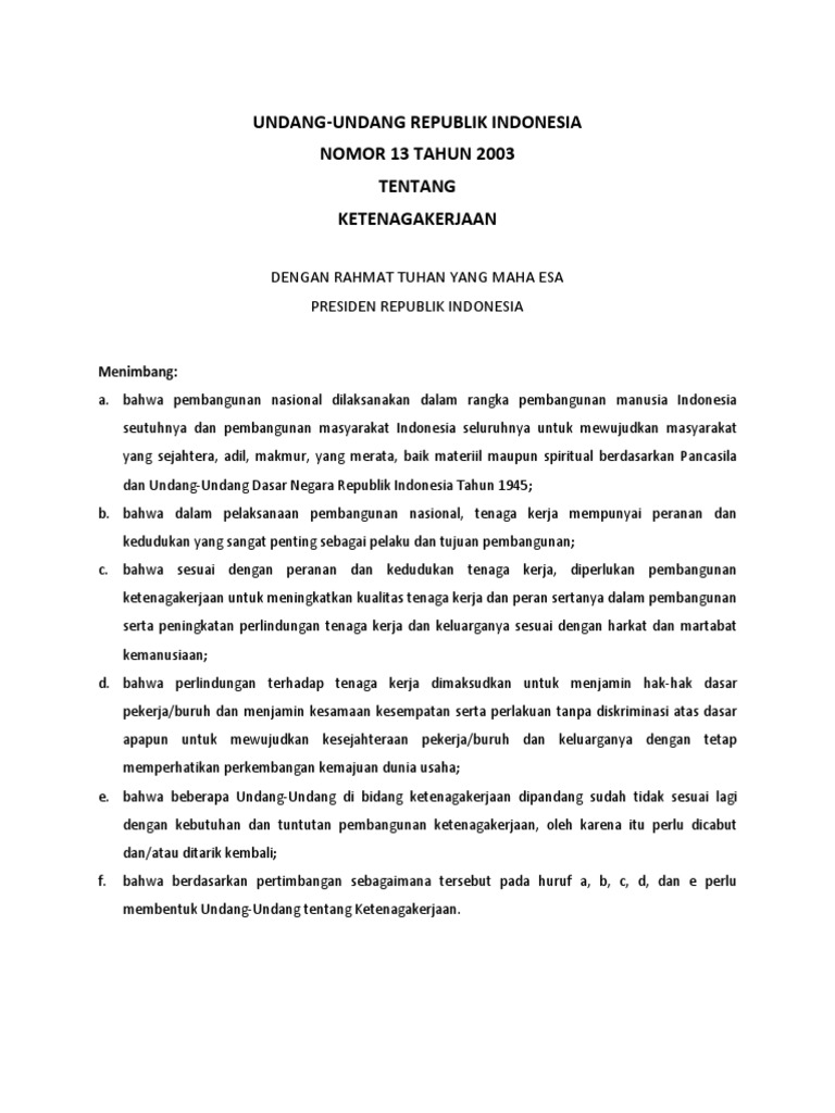 UU No 13 TH 2003 Ketenagakerjaan | PDF